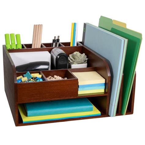 Lipper International Bamboo File Organizer With 4 Dividers