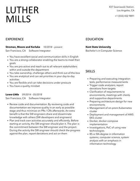 Software Integrator Resume Samples Velvet Jobs