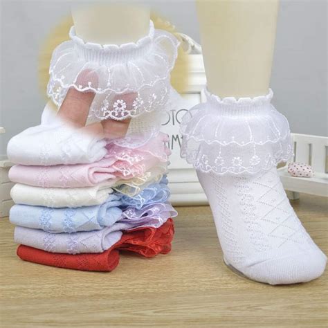 6pairspack Girls Lace Trim Mesh Short Socks In 6 Colors For Daily