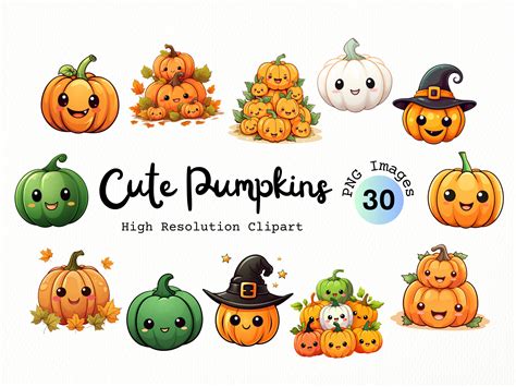 Cute Pumpkins Clipart Bundle High Resolution Png Cartoon Pumpkins