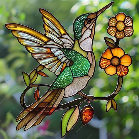 Premium Photo Stained Glass Hummingbird Floral Hd