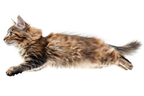 A Cat Midjump Body Stretched Out Isolated On A White Background