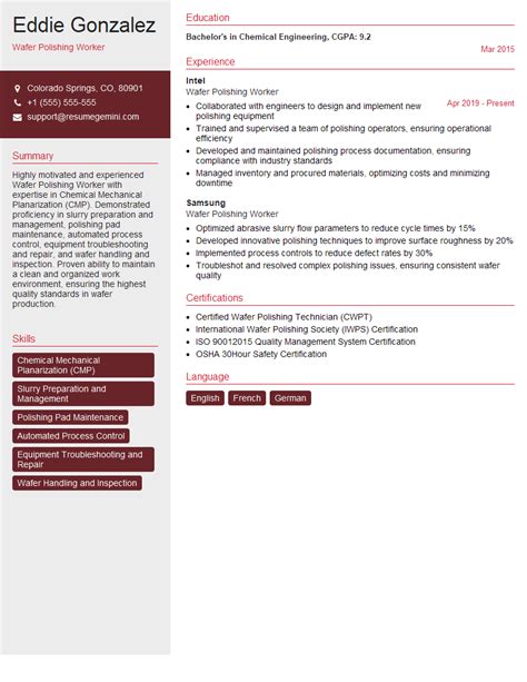 Wafer Polishing Worker Resume Template Resumegemini Online Resume