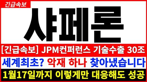 샤페론 주가전망 5분전 긴급속보 폭등임박 Jpm컨퍼런스 기술수출 30조 세계최초 악재 하나 찾아냈습니다 추천주까지 1월17일 급등하는 이유만 확인지금이 바닥 기회잡자