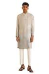 Buy Grey Dupion Silk Embroidery Bead Kanishk Placement Kurta Set For