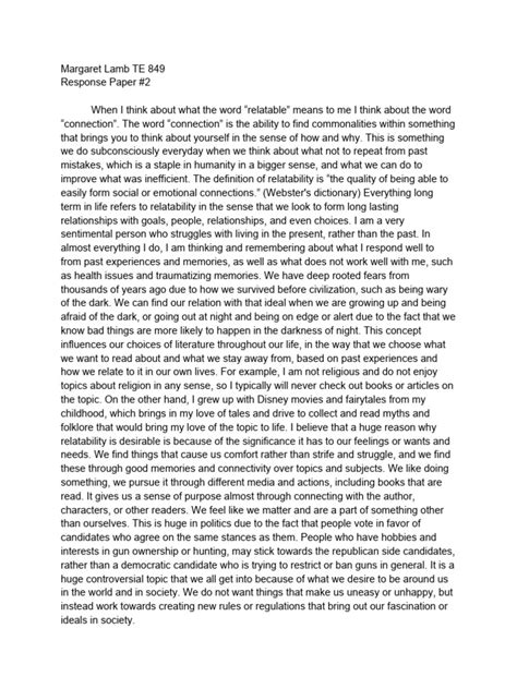 Response Paper 2 Pdf Thought Experience