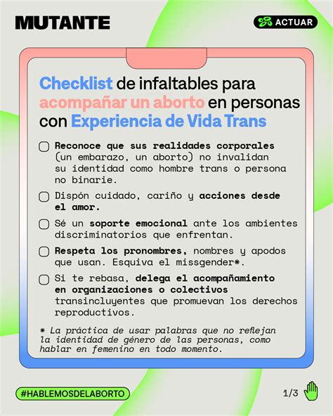 Mutante Checklist De Infaltables Para Acompañar Un Aborto De Personas Trans