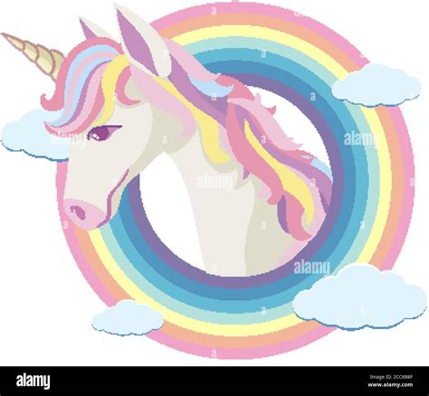 Unicorn Rainbow Round Frame In Pastel Color With Some Cloud