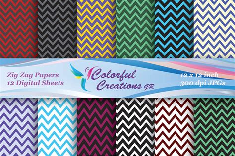 ZigZag Set Digital Papers Chevron Pattern Scrapbook Paper Decoupag By Colorfulcreationsgr