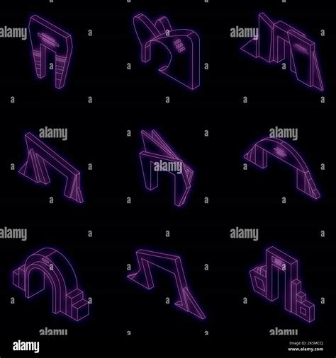 Entrance Arch Icons Set Isometric Set Of Entrance Arch Vector Icons Neon Color On Black Stock