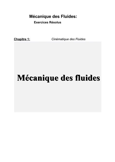 SOLUTION Macanique Cin Matique Des Fluides Studypool