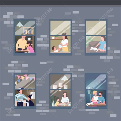 다른 아파트 창 평면 컬러 벡터 일러스트 레이 션에있는 사람들 그룹 집 와 배경 일러스트 및 사진 무료 다운로드 Pngtree