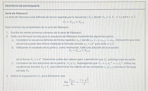 Solved Serie de Fibonacci La serie de Fibonacci está Chegg