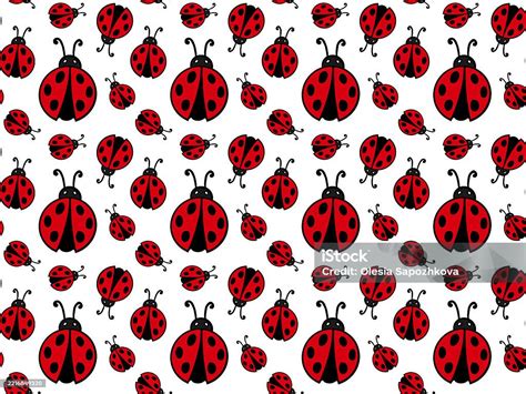 흰색 배경에 무당벌레 추상 검은 점과 빨간 곤충의 완벽 한 패턴 벡터 선형 그래픽 포장지 어린이 방의 벽지 가정의 방에 대한 스톡 벡터 아트 및 기타 이미지 Istock