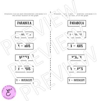 Characteristics Of Quadratic Functions Cut Paste Activity TPT