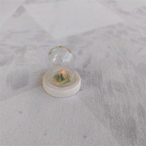 Ceramic Miniature Orange Roof House And Trees Under Glass Dome