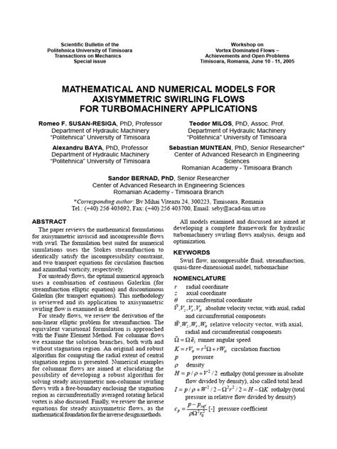 Mathematical And Numerical Models Pdf Fluid Dynamics Turbine