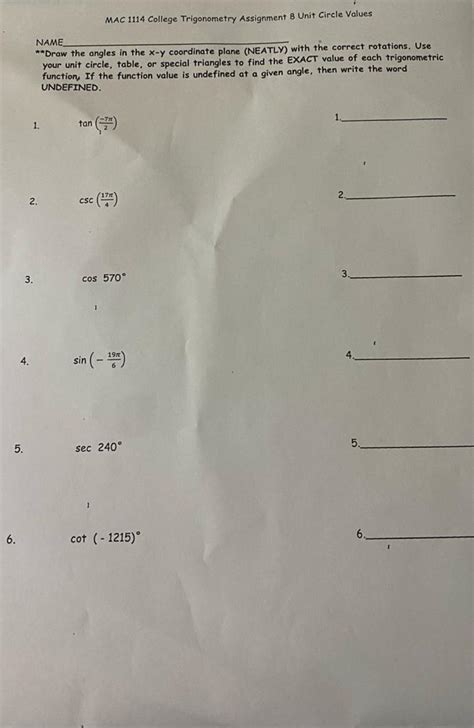 Solved MAC College Trigonometry Assignment Unit Chegg