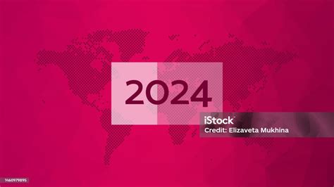 2024년 새해 기호와 세계 지도 마젠타 그라데이션 삼각형 패턴입니다 다각형 벡터 배경 웹 페이지 서식 파일 샘플 인포 그래픽