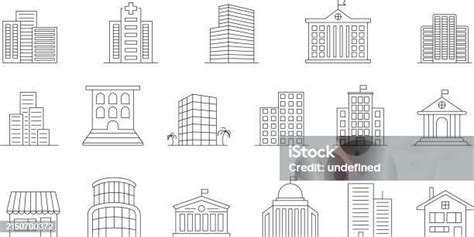 건물 얇은 선 벡터 아이콘 세트 도시 건물 창고 산업 건물 라인 건축 건물 아파트 고립된 벡터 아이콘 세트 건물 외관에 대한 스톡 벡터 아트 및 기타 이미지 Istock