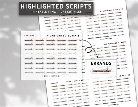 Errands Cursive Highlighted Scripts Minimal Planner Stickers Journal