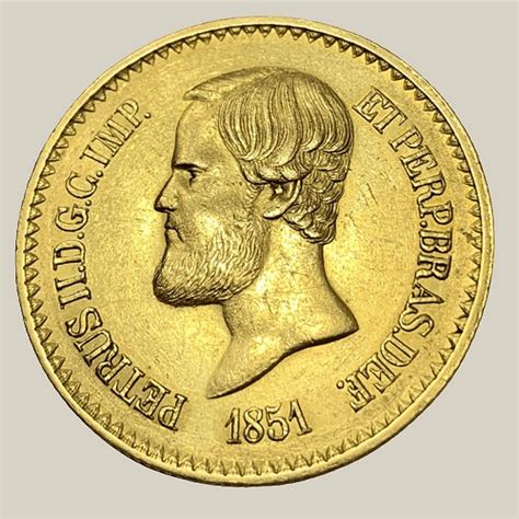 Moeda de Ouro de 20 000 Réis Brasil Império 1851 Imperador Pedro II