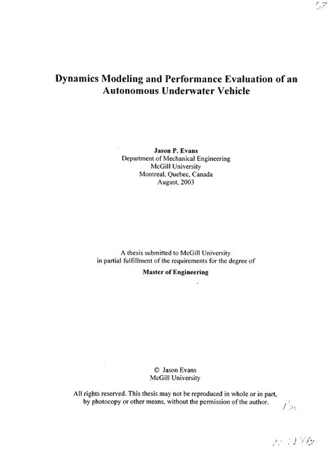 2022445 Commande Auv R — Dynamics Modeling And Performance Evaluation Of An Autonomous