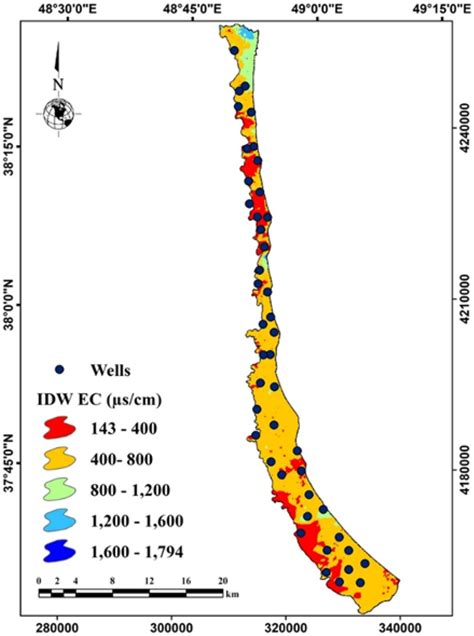The Spatial Distribution Of Ec Value In 2014 Download Scientific