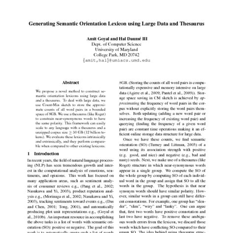 Generating Semantic Orientation Lexicon Using Large Data And Thesaurus