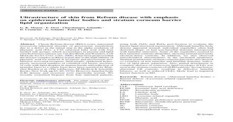 Ultrastructure Of Skin From Refsum Disease With Emphasis On Epidermal
