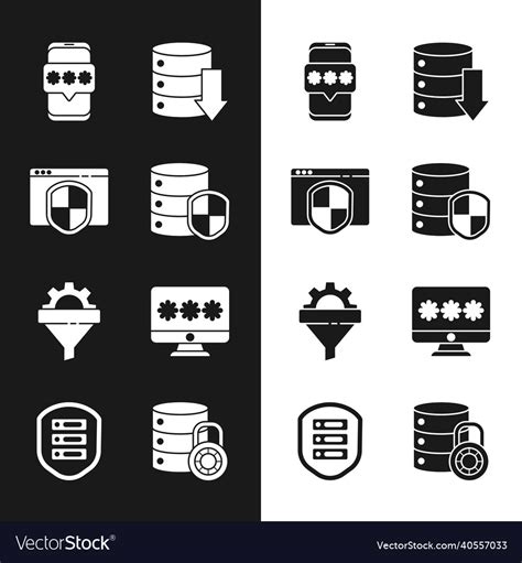 Set Server With Shield Browser Mobile Royalty Free Vector