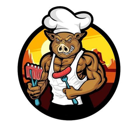 Premium Vector A Cartoon Pig Chef Mascot Illustration Cooking Bbq