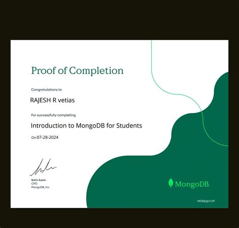r rajesh on linkedin i have successfully completed a mongodb beginner