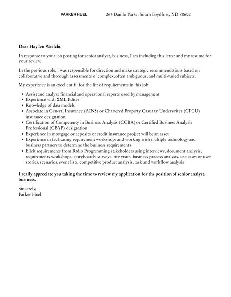 Senior Analyst Business Cover Letter Velvet Jobs