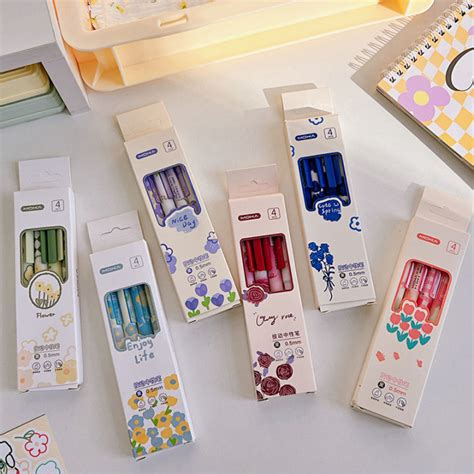 4pcs Gel Pen Simple Candy Color Retractable 05mm Black Ink Signature