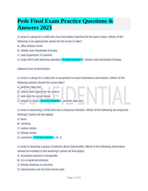 Peds Final Exam Practice Questions And Answers 2023 Exams Nursing Docsity
