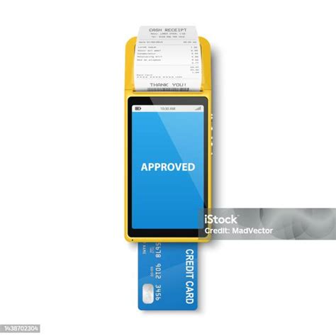 벡터 3d 빨간색 Nfc 지불 기계 신용 지불 카드 영수증 격리 와이파이 무선 결제 Pos 단말기 은행 결제 비접촉식 단말기의