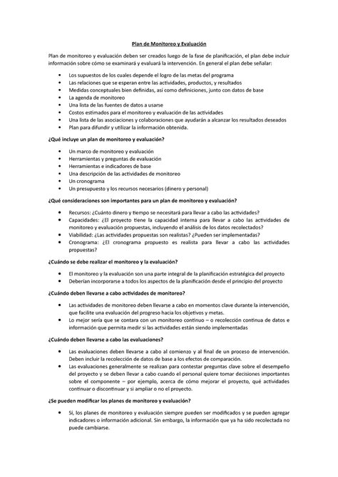 PLAN DE Monitoreo Y Evaluaciòn Plan de Monitoreo y Evaluación Plan de