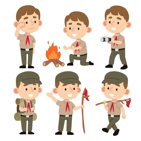 Diverse Collection Of Animated Scout Characters In Action Poses Jiffy Designs