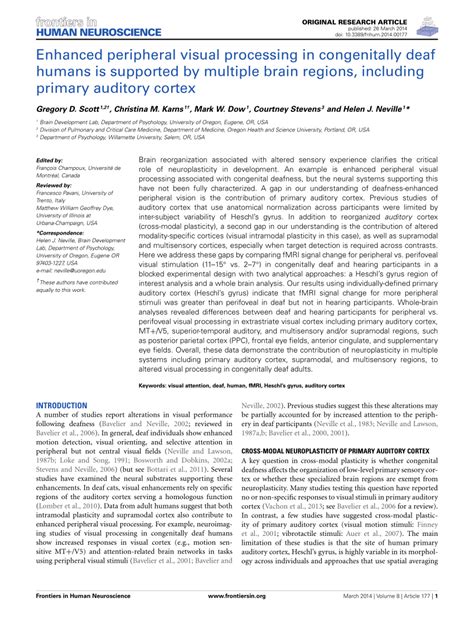 Pdf Enhanced Peripheral Visual Processing In Congenitally Deaf Humans Is Supported By Multiple