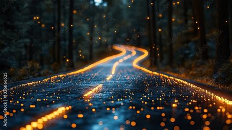 Binary Data Streams Down A Digital Road Visualizing The Concept Of A Data Driven Pathway In A