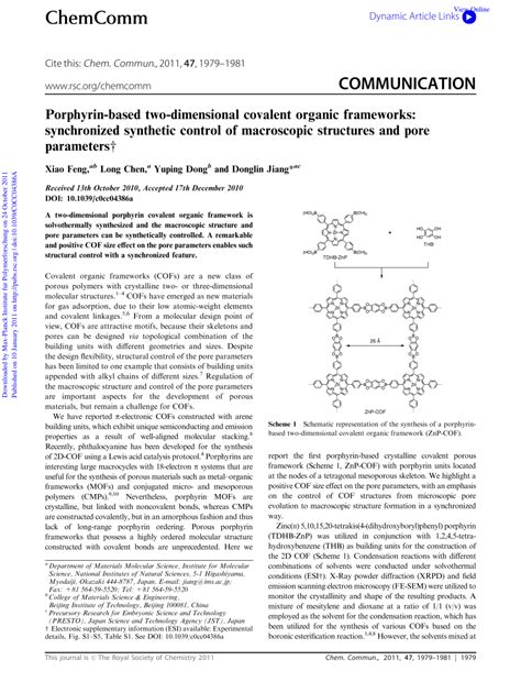 Pdf Porphyrin Based Two Dimensional Covalent Organic Frameworks