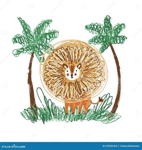 Schatje Met Hand Getekende Kleur Leeuwenafbeelding Vector Illustratie