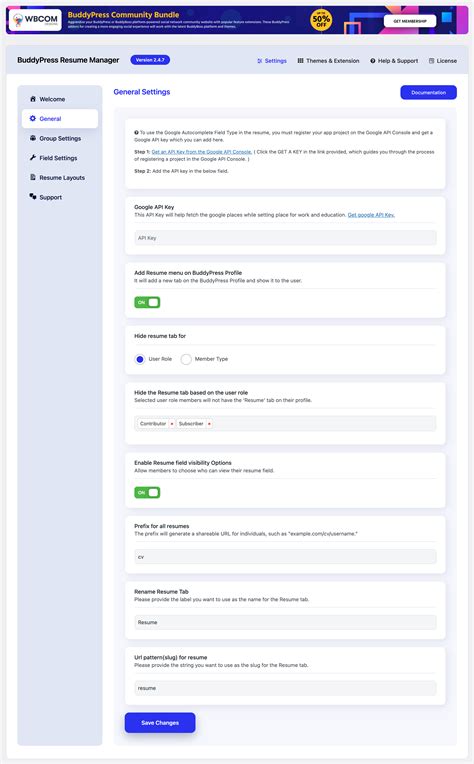 global settings wbcom designs docs
