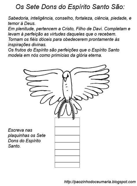 Pãozinho Do Céu Espírito Santo E Os Seus Dons Atividades Para Catequese