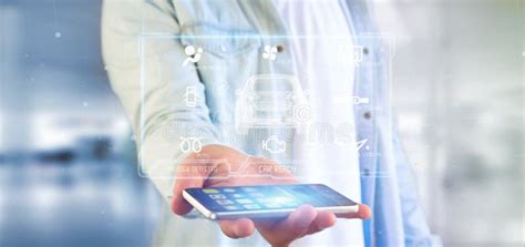 Man Holding A Dashboard Smartcar Interface Dashboard D Rendering Stock Image Image Of Holding