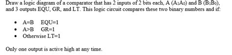 Solved Draw A Logic Diagram Of A Comparator That Has Chegg Com