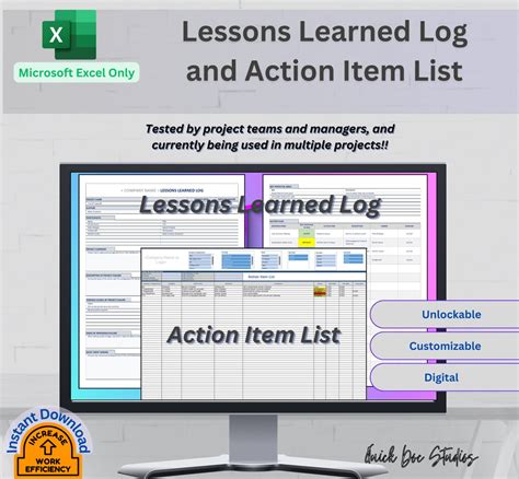 Lessons Learned Log Project Tracker Action Item List Excel Template Etsy