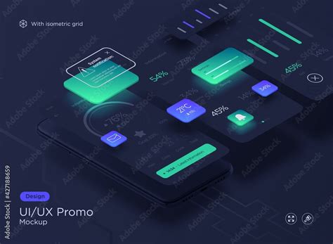 Vector De Stock Modern Smartphone App Interface Design Mockup Vector Isometric Illustration