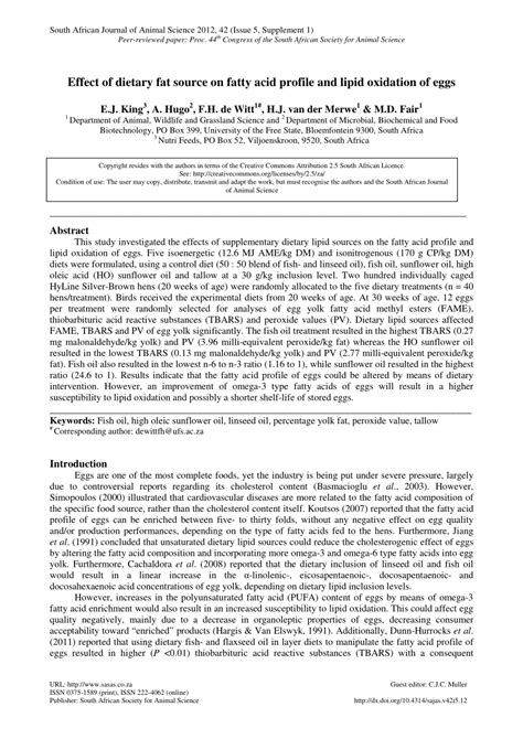 Pdf Effect Of Dietary Fat Source On Fatty Acid Profile And Lipid